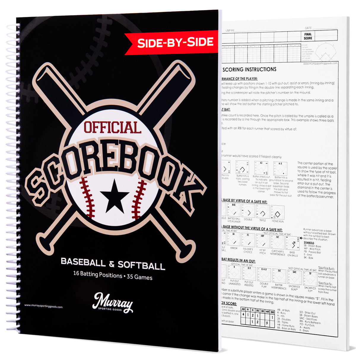 Murray Sporting Goods Side-by-Side Baseball/Softball Scorebook - 35 Ga